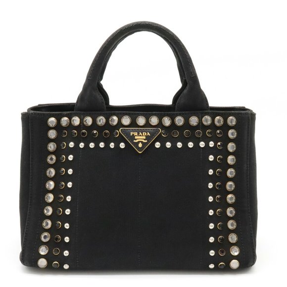 Prada | Bags | Prada Prada Canapa Tote Bag Handbag Bijou Studded Canvas ...